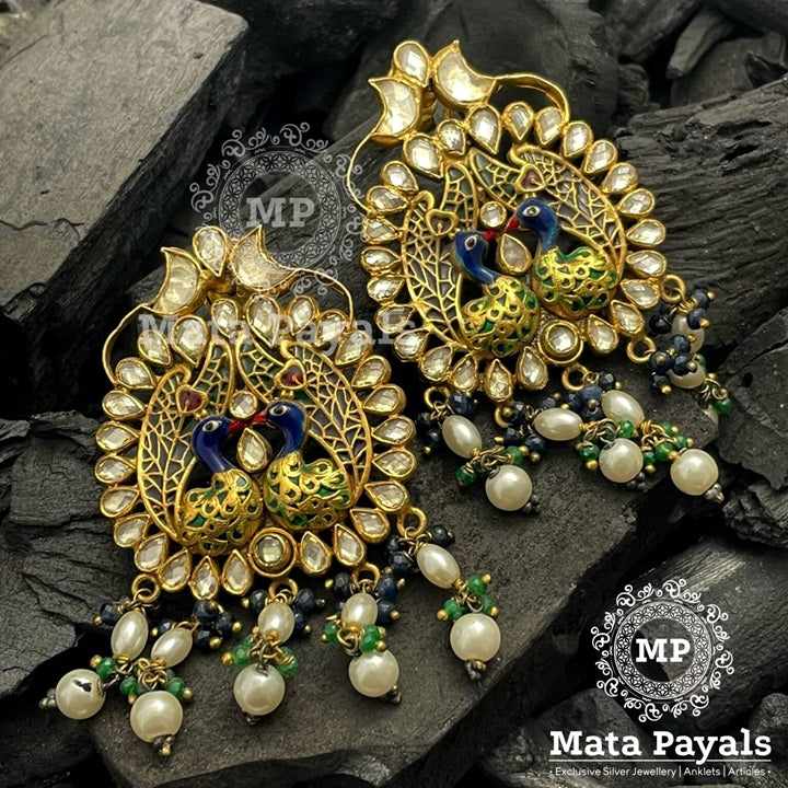 Galvanizing Symmetrical Peacock Gold Plated Chandbali – matapayals