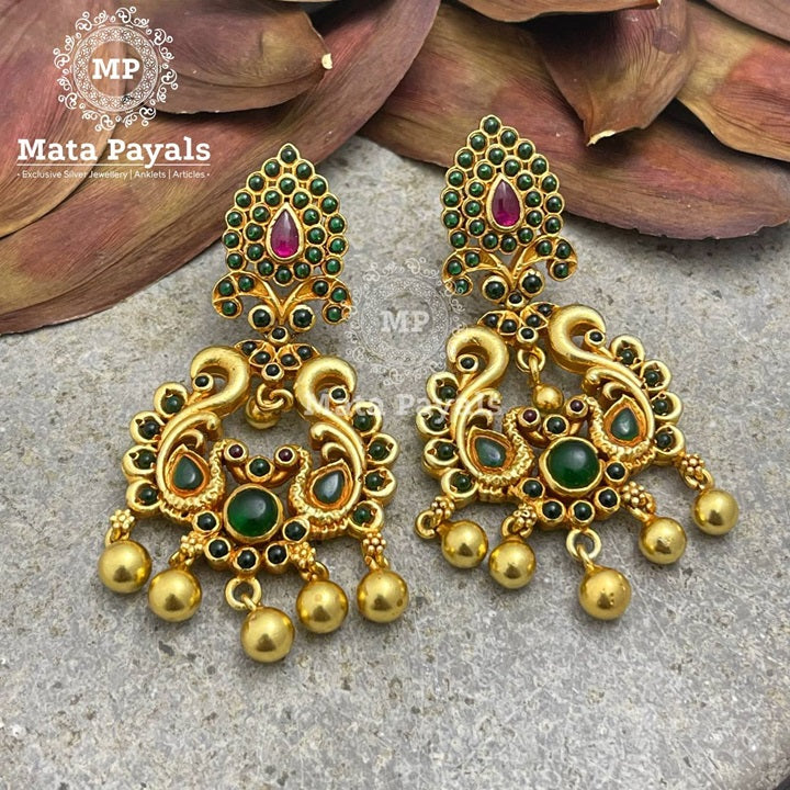 Greenish Mayur Gold Plated Chandbali – matapayals